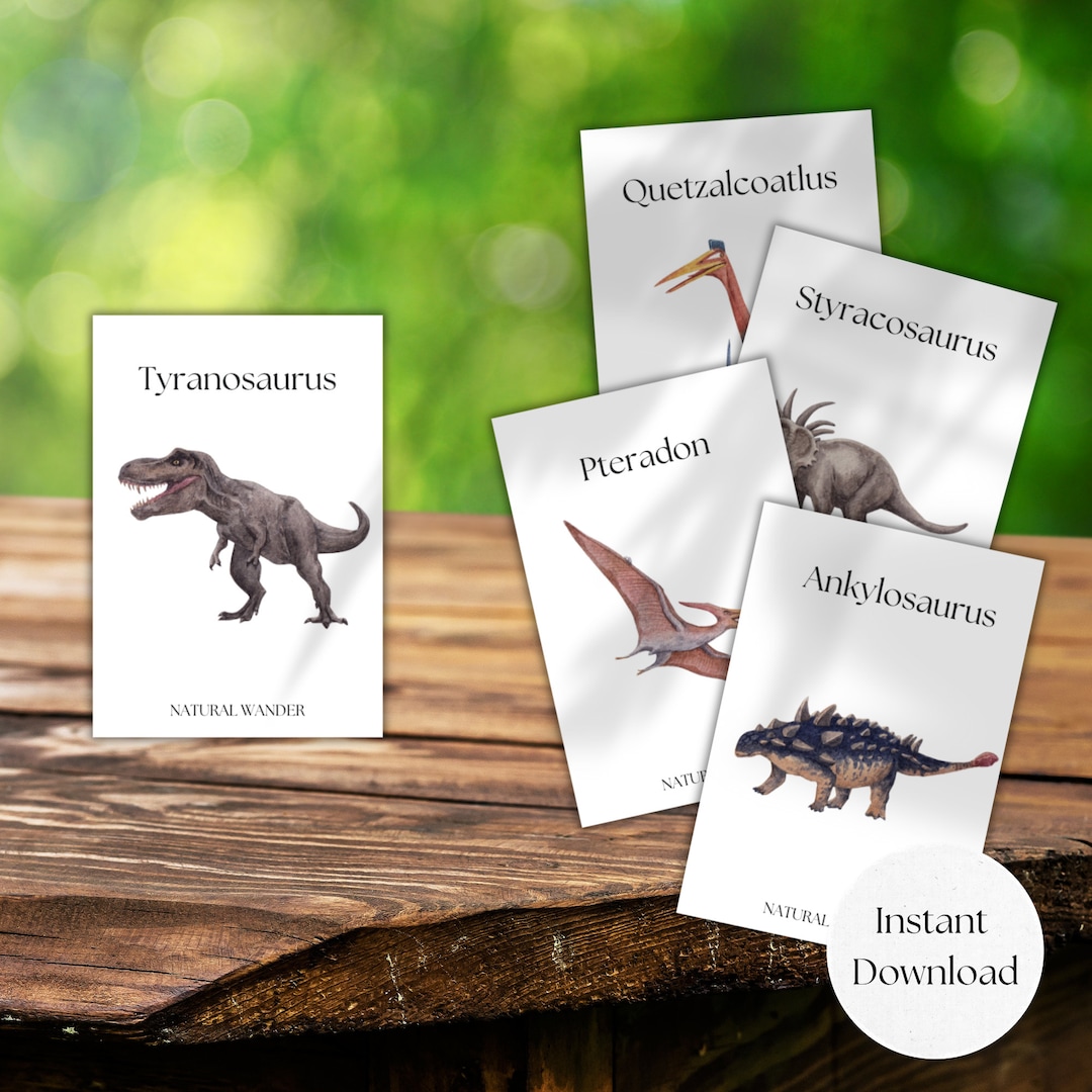 Dinosaur Flashcards, Printable, Instant Downloads, Watercolor Dinosaurs ...