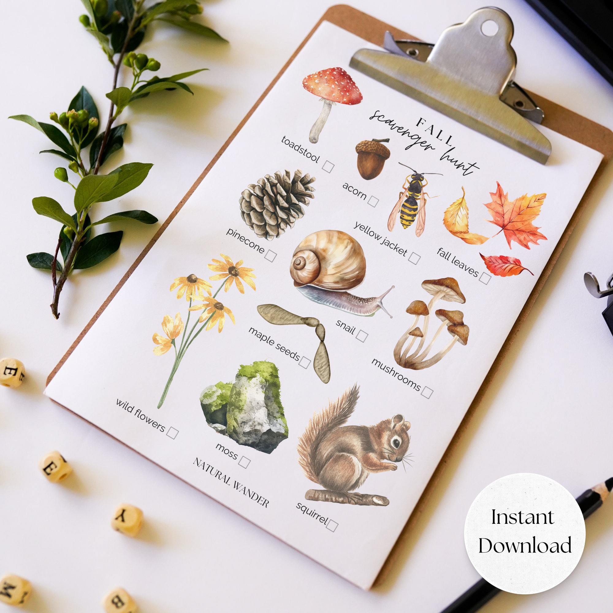 Fall, Scavenger Hunt, Printable, Instant Download, Watercolor, Get ...