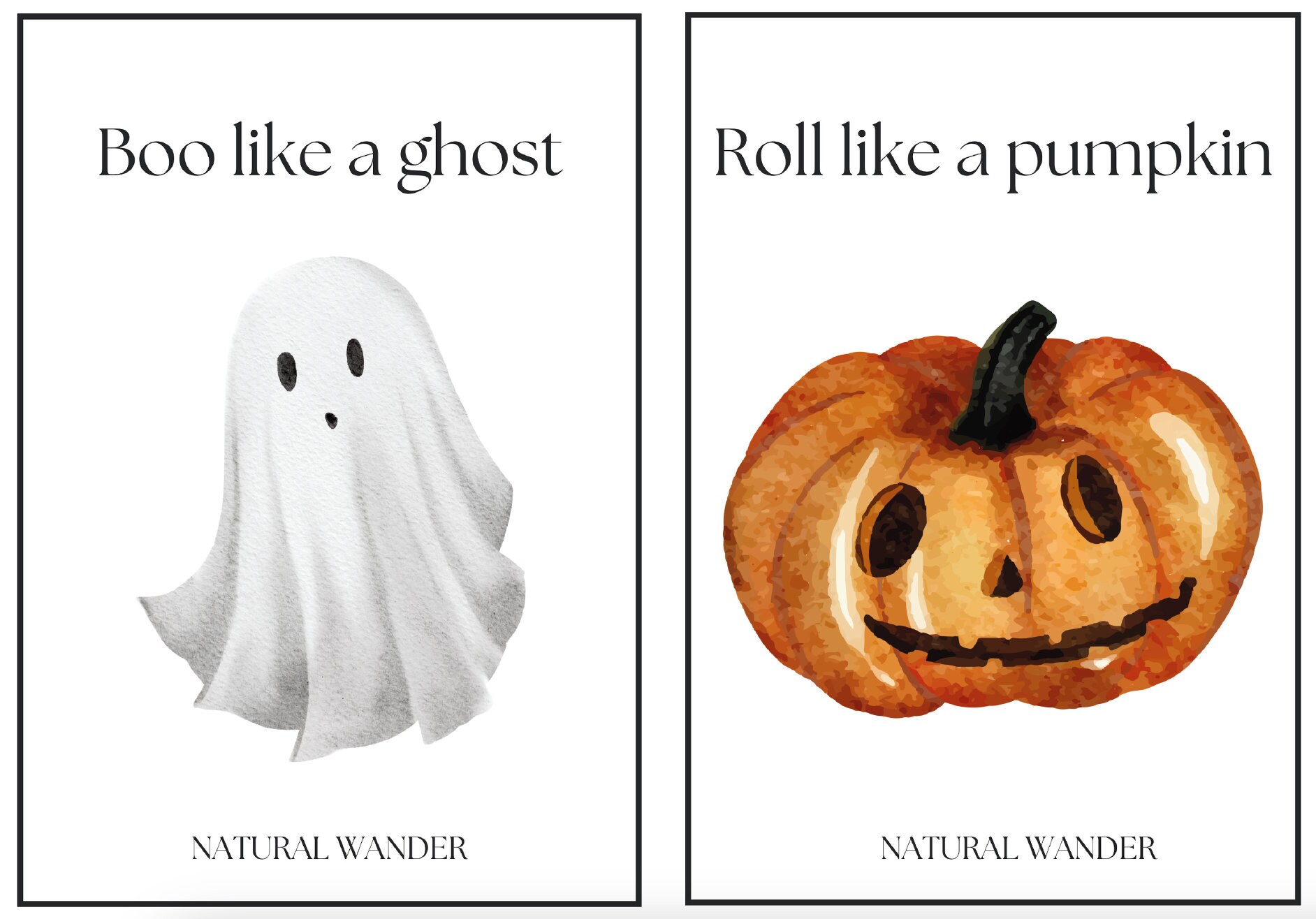Halloween Movement Cards, Watercolor Printable Game (digital Download ...