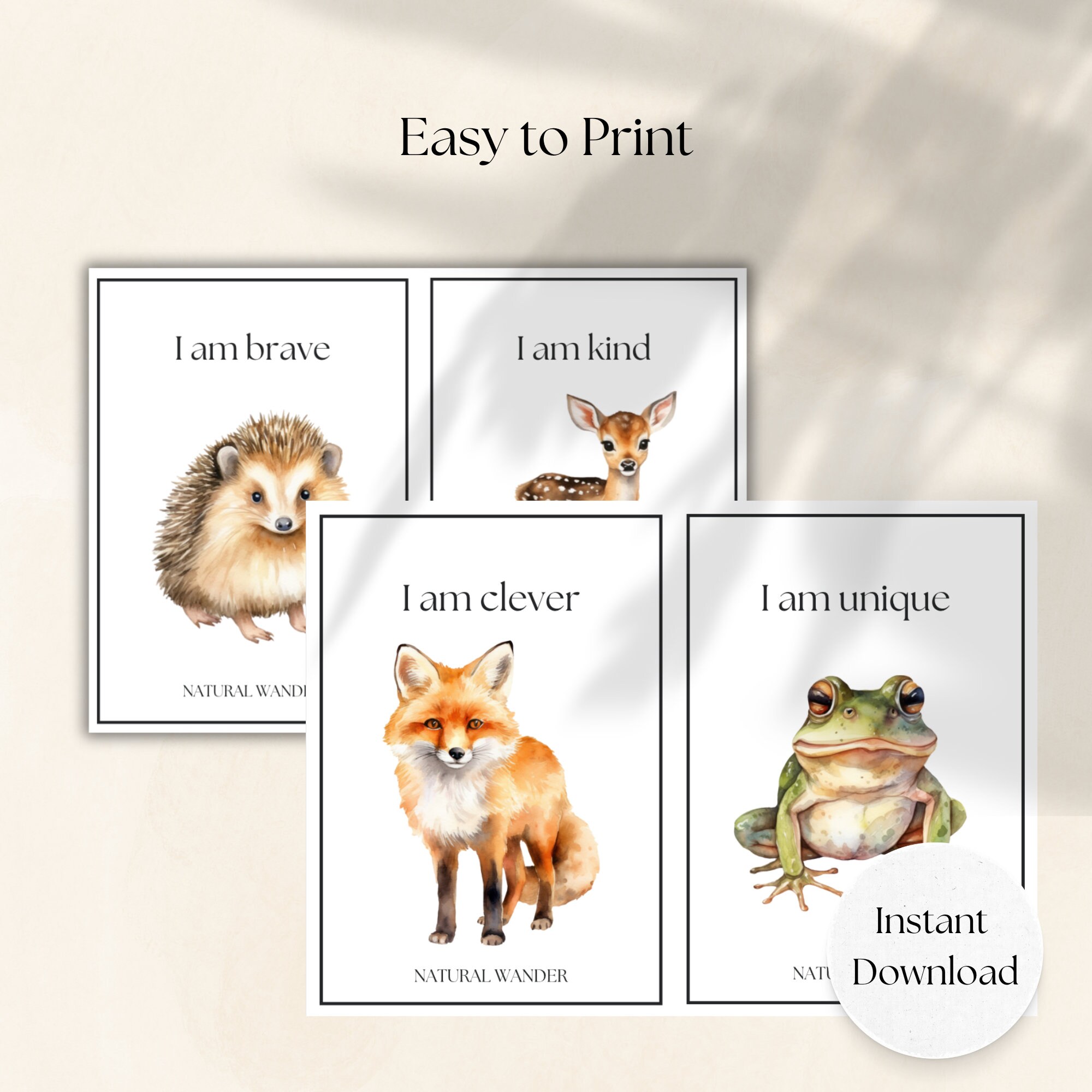 Affirmation Cards, 18 Cards, Woodland Edition, Printable Instant ...