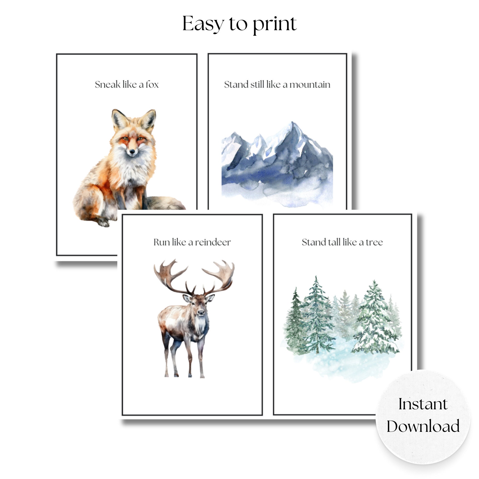 Movement Cards for Kids, 20 Printable, Instant Download, Winter Game ...