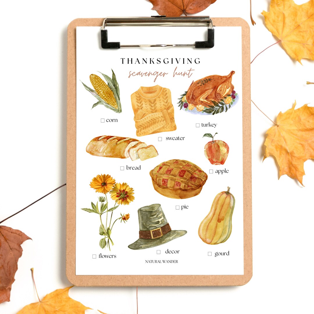 Thanksgiving Scavenger Hunt, Printable Instant Download Watercolor for ...