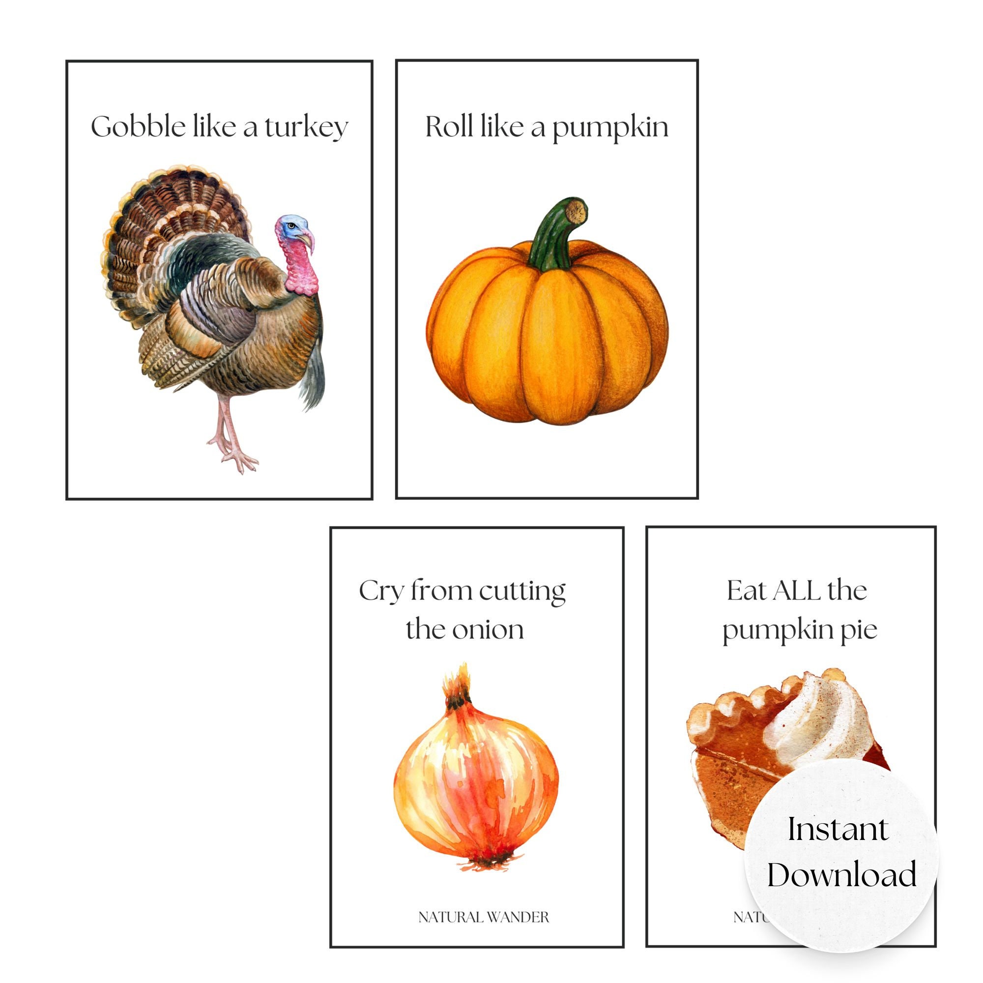 Movement Cards, Printable, Instant Download, Thanksgiving Game, Nature ...
