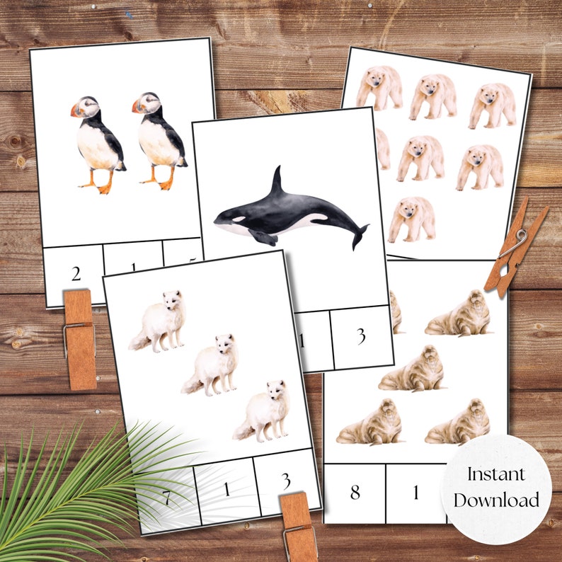 Artic Animal Counting Cards, 10 Printable, Instant Download, Math Game ...