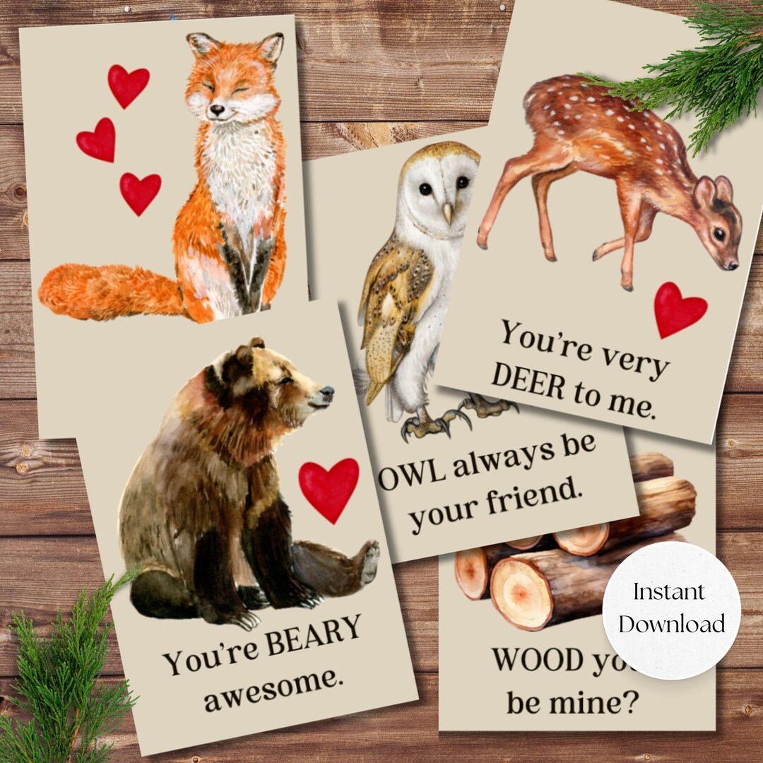 Punny Valentines, Animal Pun Valentines, 16 Printable Cards, Instant ...