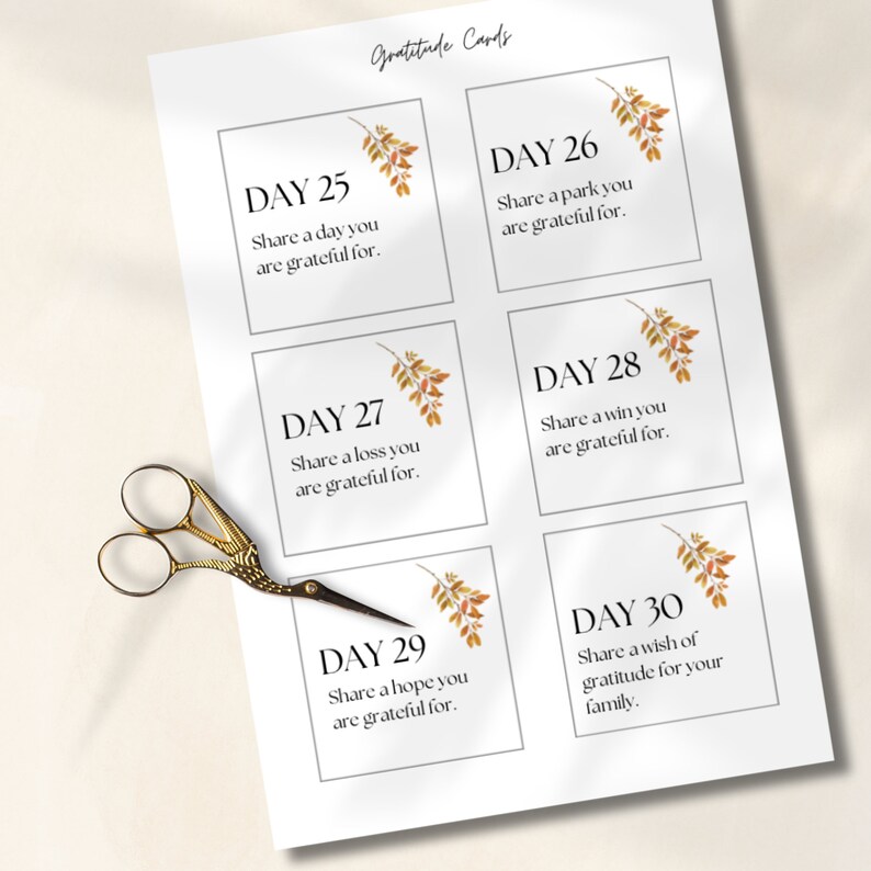 30 Days of Thanksgiving, Printable, Card Set, Family Game, Thankful ...