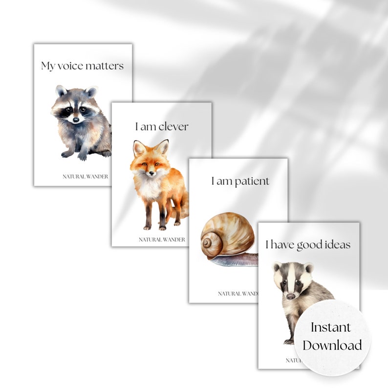 Affirmation Cards, 18 Cards Woodland Edition, Printable Instant ...