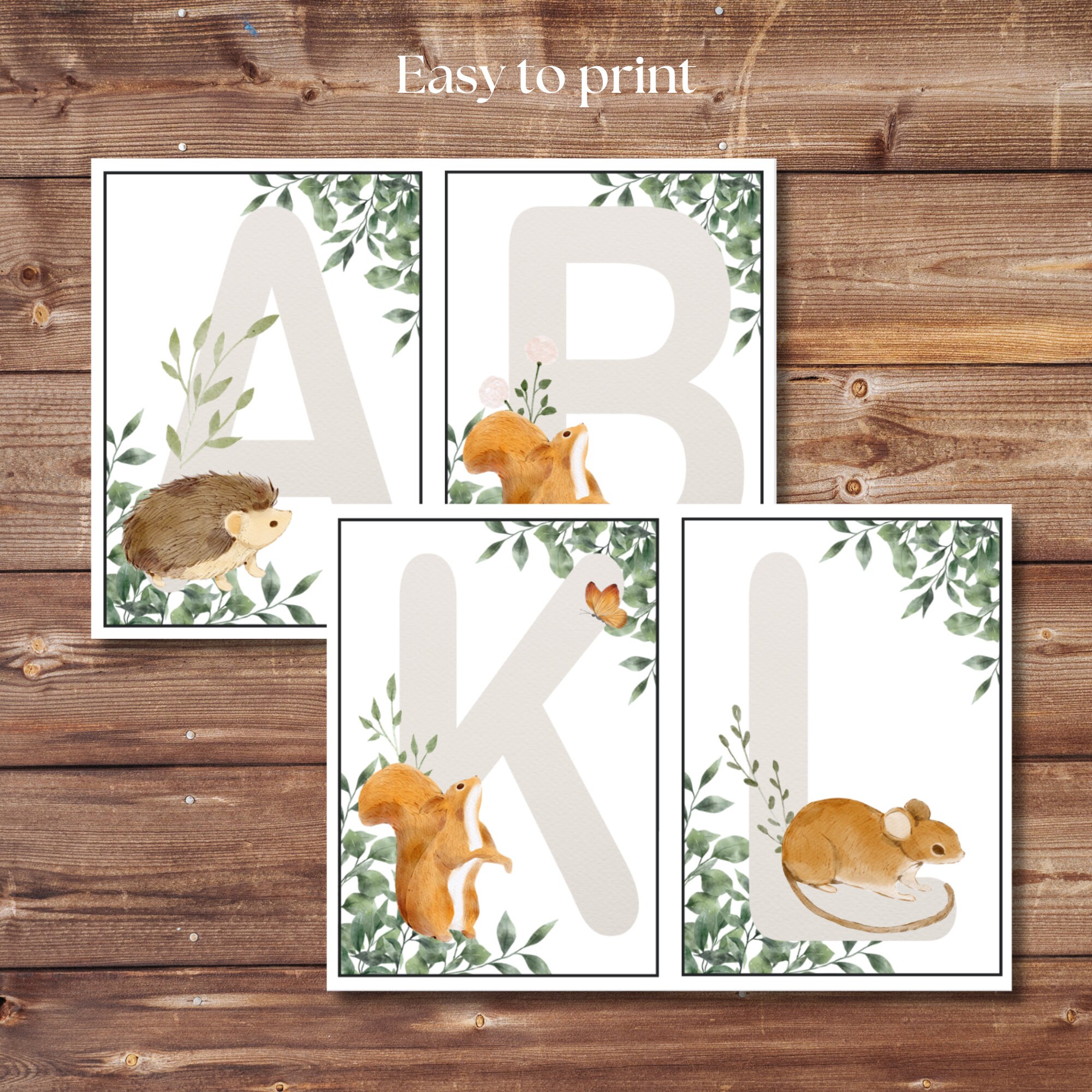 Alphabet Cards, ABC, 24 Printable, Instant Download, Watercolor ...