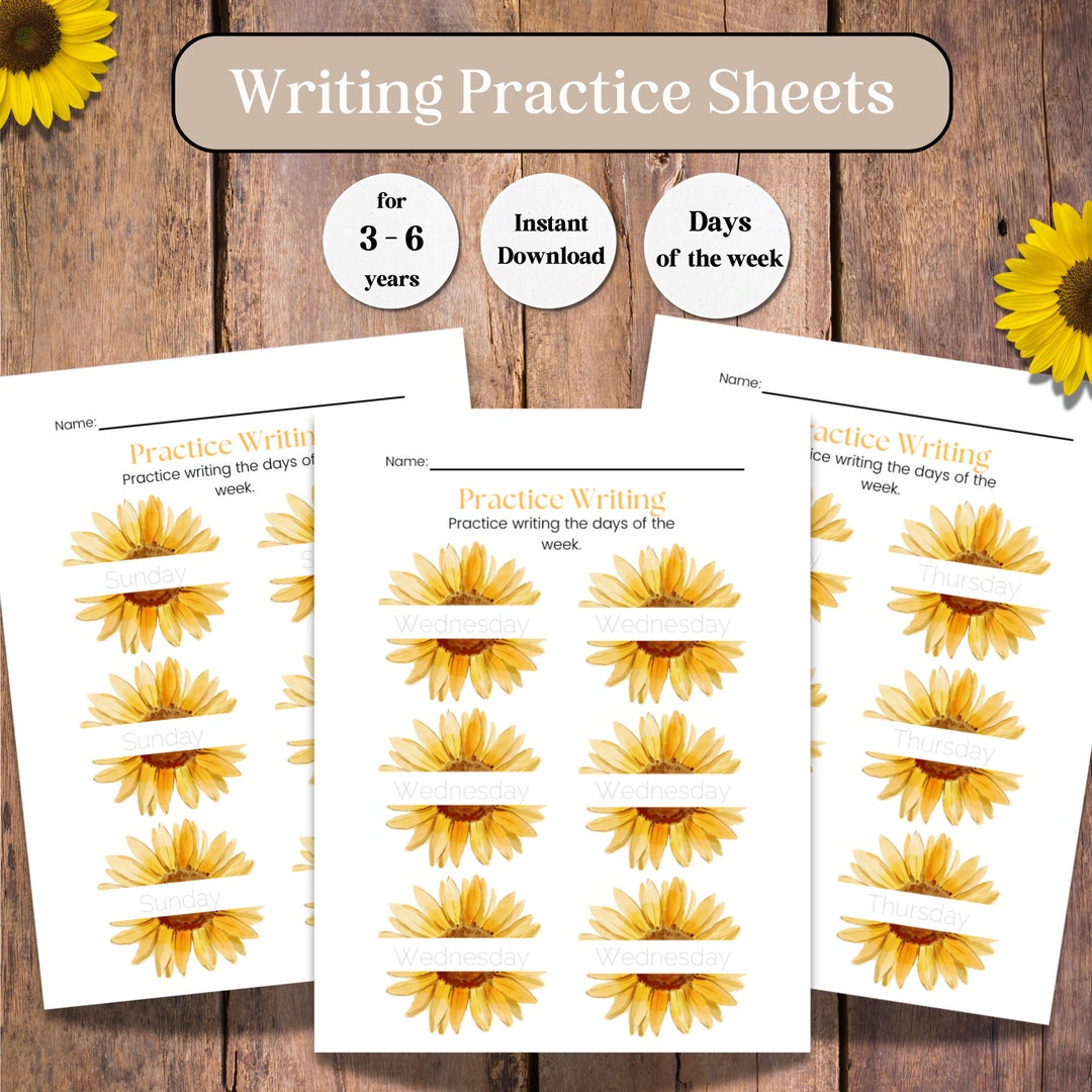 Sunflower Writing Practice, Days of the Week Activity Unit, 7 Pages ...
