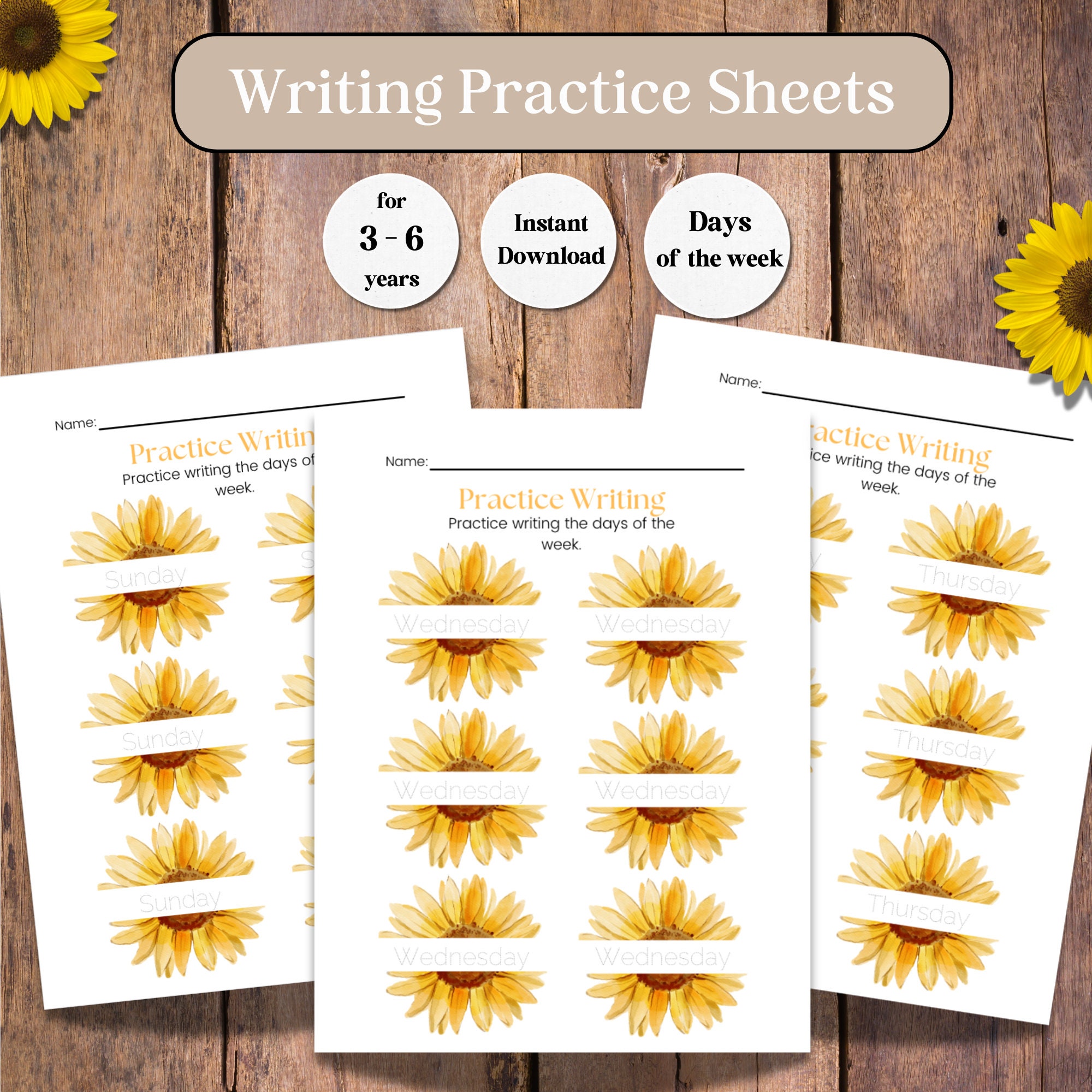 Sunflower Writing Practice, Days of the Week Activity Unit, 7 Pages ...