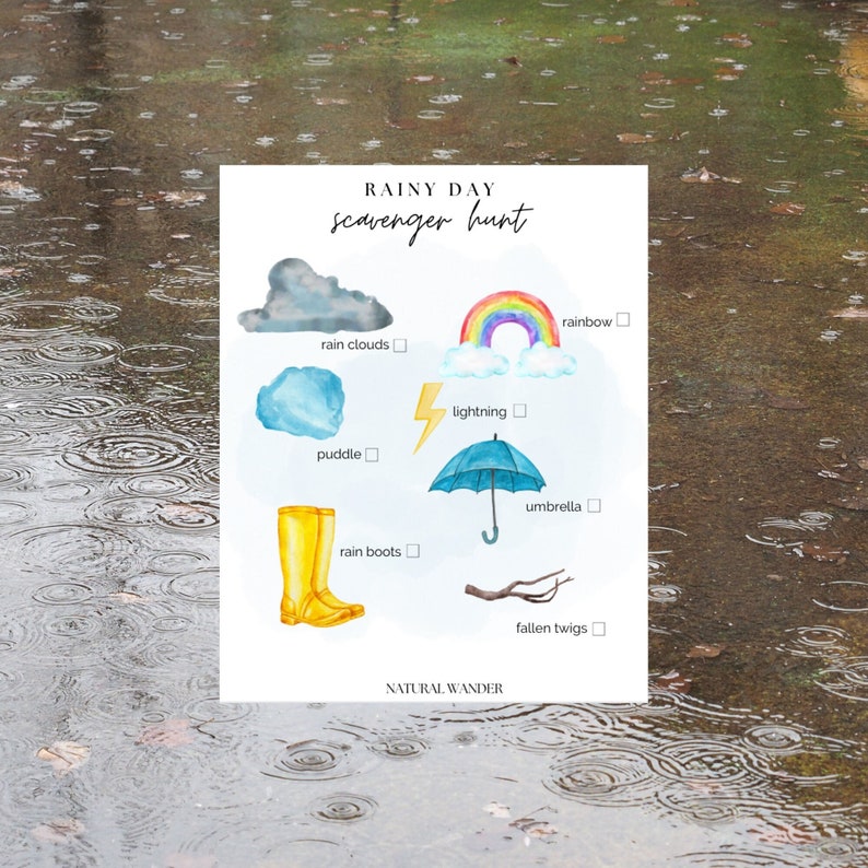 Rainy Day Nature Scavenger Hunt, Printable Instant Download Watercolor ...
