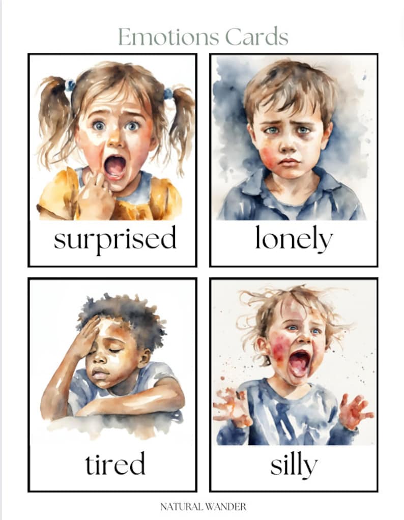 Emotions Cards - 16 Printable Instant Downloads Watercolor for Kids - Etsy
