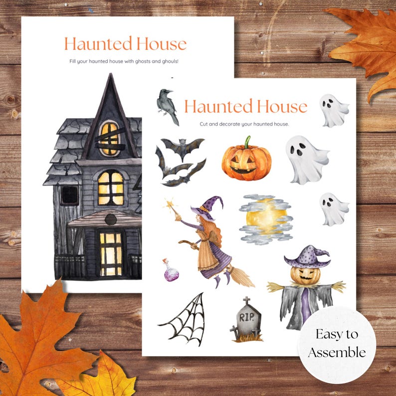 Haunted House Activity, Printable Instant Download Watercolor Halloween ...