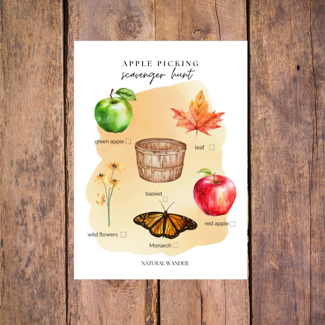Apple Picking Scavenger Hunt, Printable Instant Download Watercolor for ...