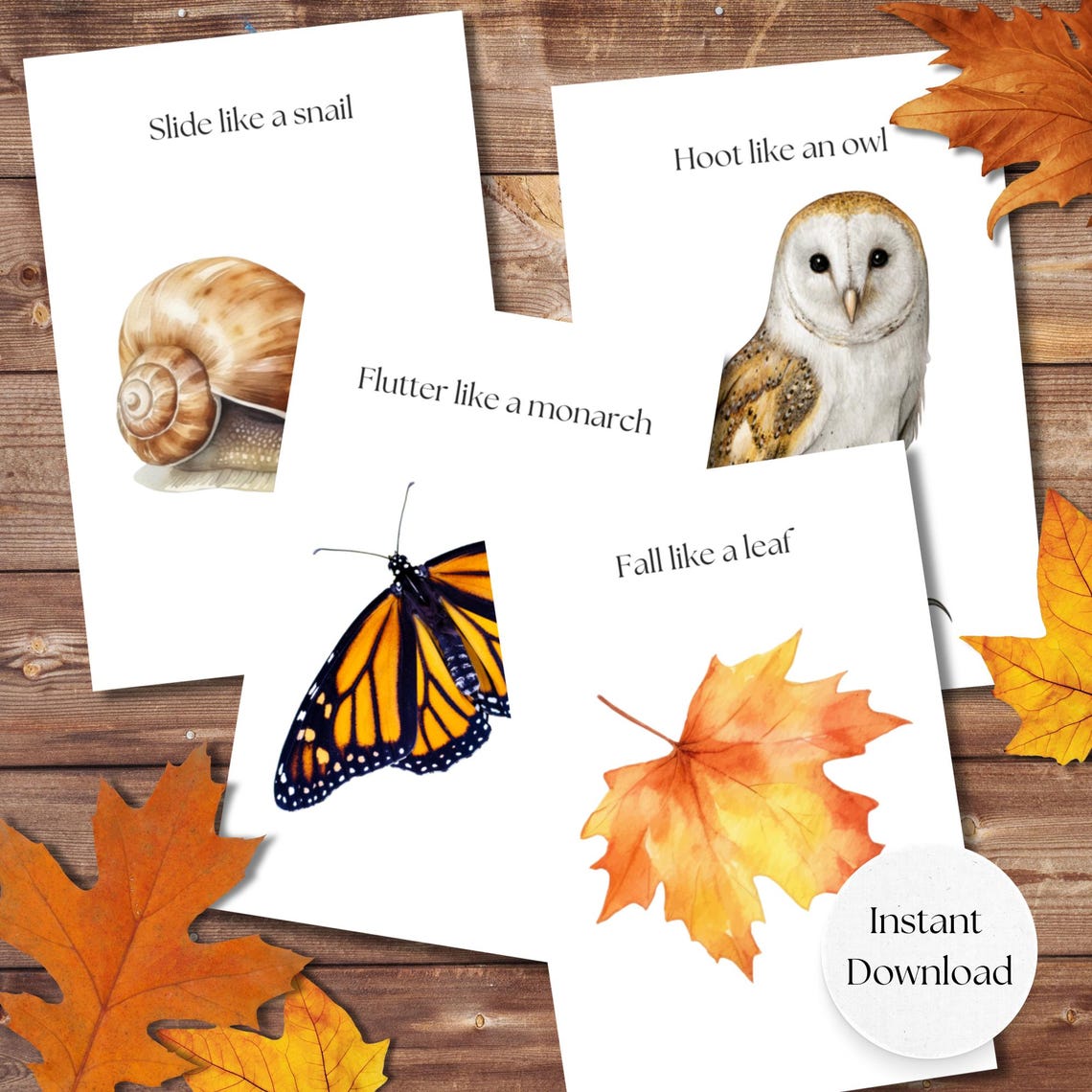 Autumn Movement Cards, 20 Printable, Instant Download, Fall Game ...