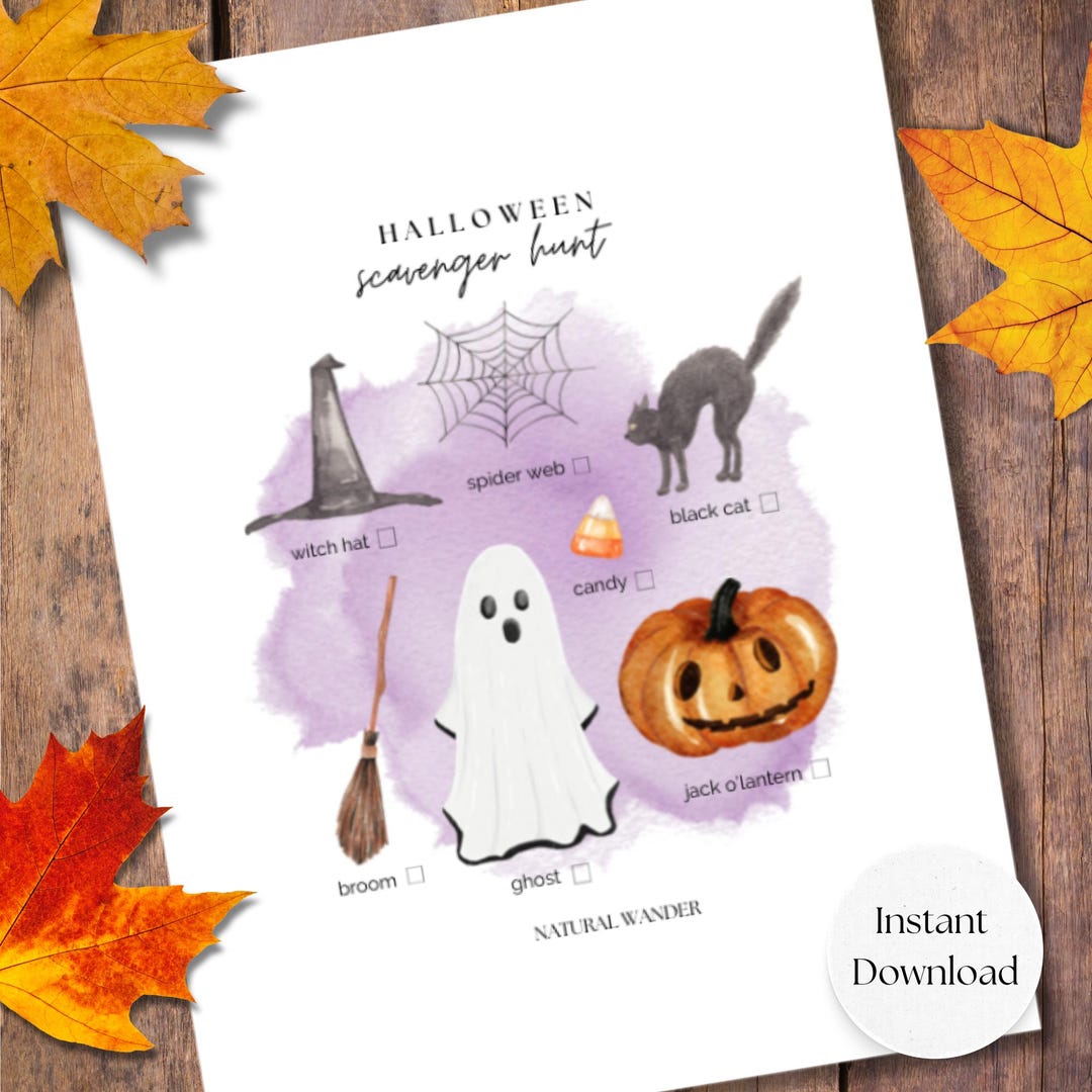 Halloween Scavenger Hunt, Printable Instant Download Watercolor for ...
