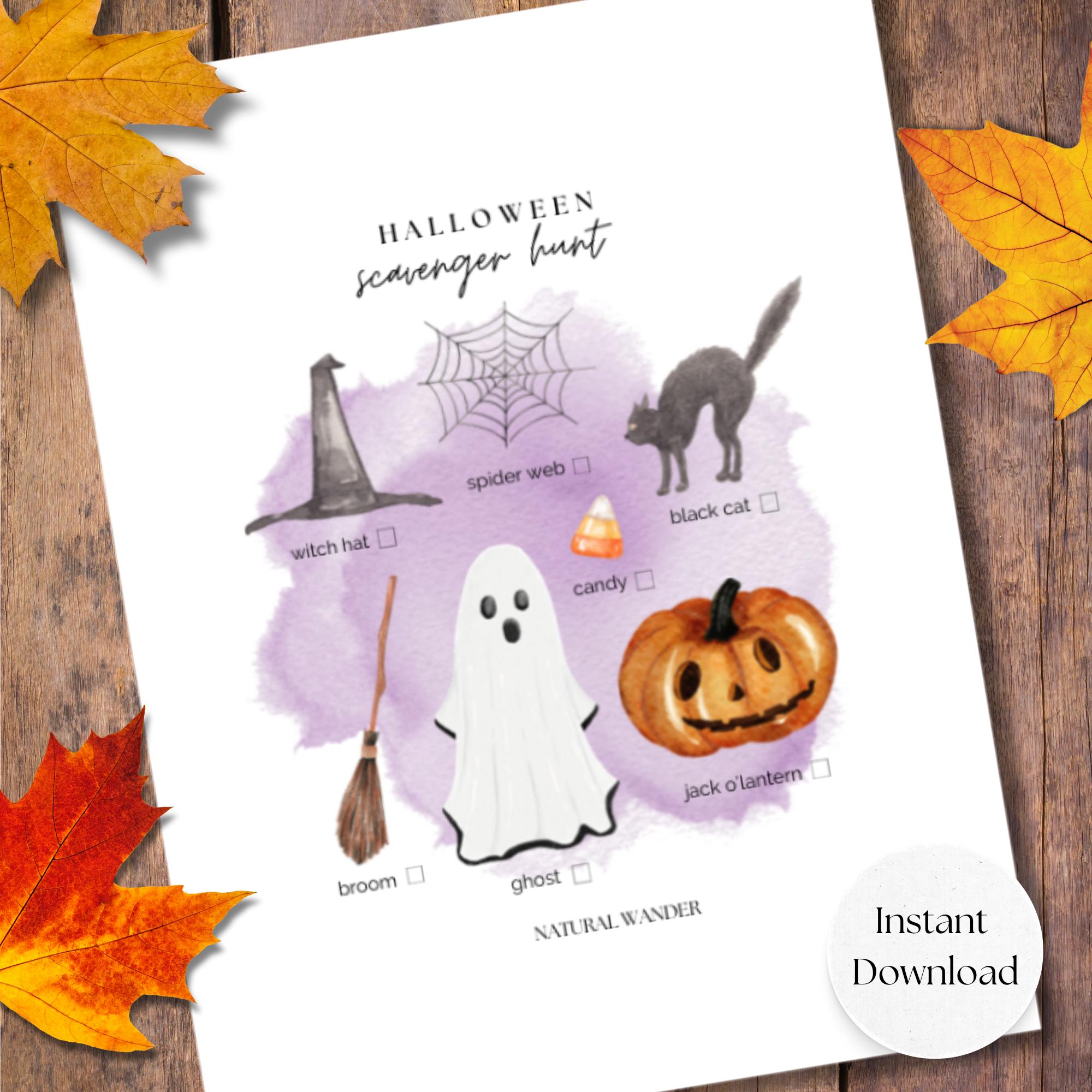 Halloween Scavenger Hunt, Printable Instant Download Watercolor for ...