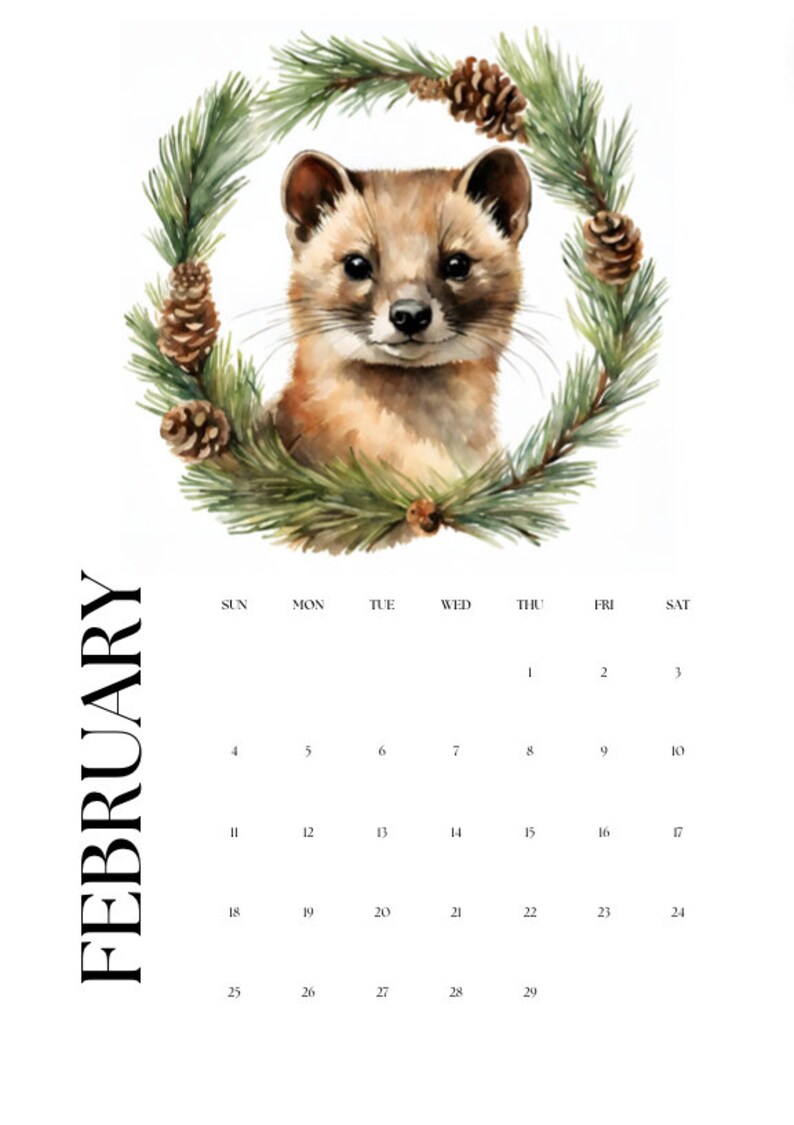 2024 Woodland Calendar, Forest Animals in Wreathes, Watercolor Calendar ...
