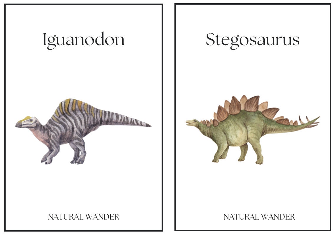 Dinosaur Flashcards, Printable, Instant Downloads, Watercolor Dinosaurs ...