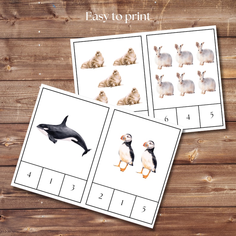 Artic Animal Counting Cards, 10 Printable, Instant Download, Math Game ...