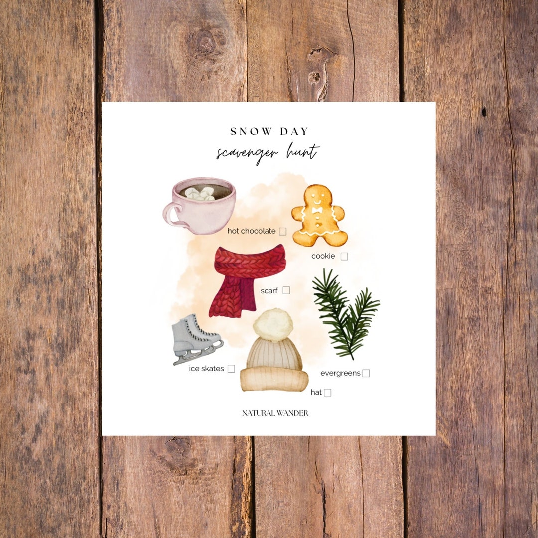 Snow Day Scavenger Hunt Printable Instant Download Watercolor - Etsy