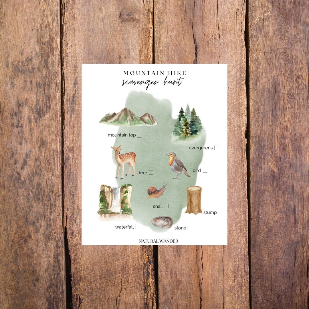 Mountain Hike Scavenger Hunt, Printable Instant Download Watercolor for ...