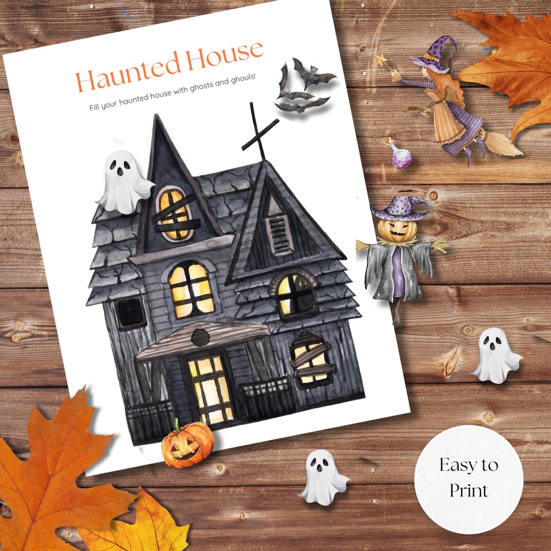 Haunted House Activity, Printable Instant Download Watercolor Halloween ...