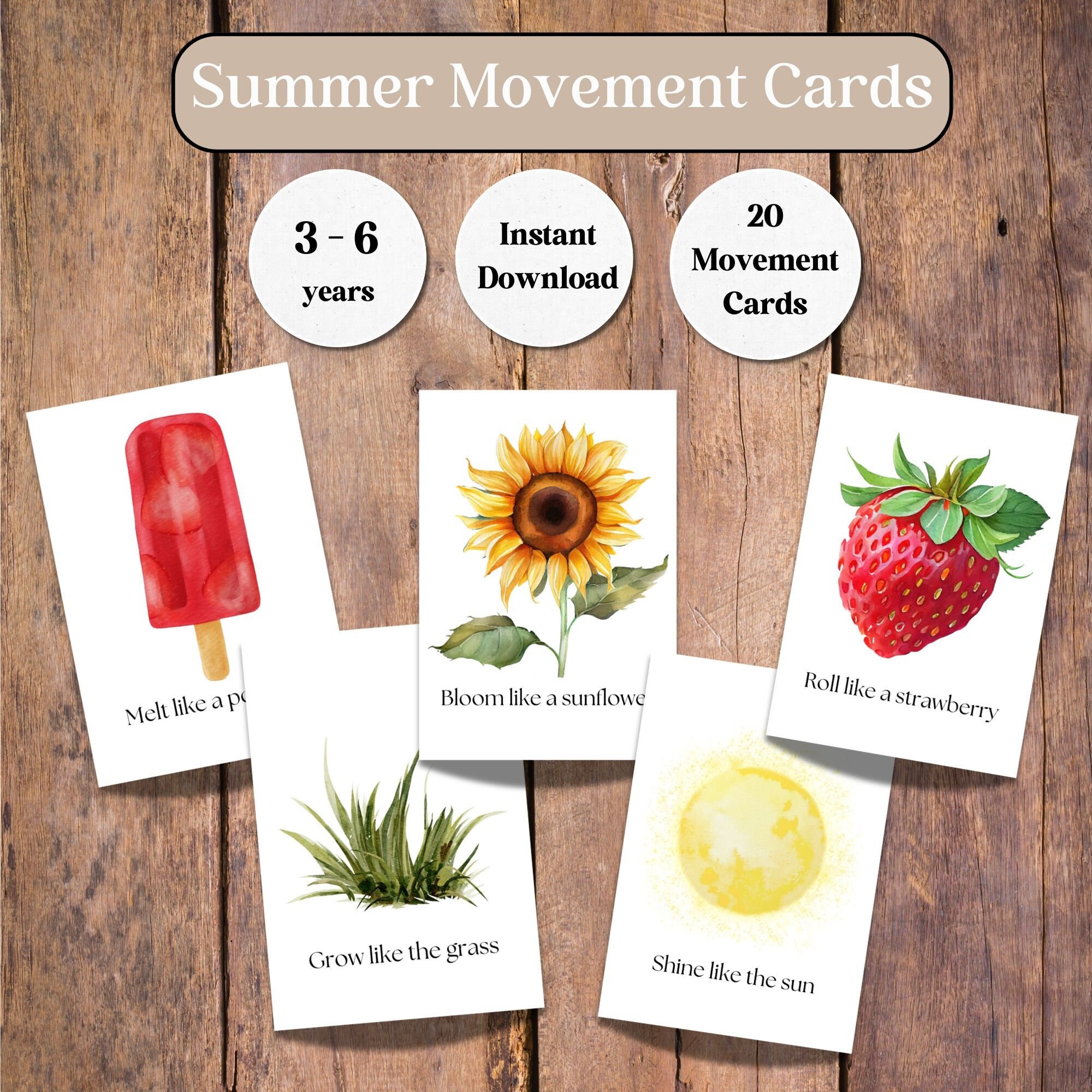 Movement Cards, 20 Printable, Instant Download, Summer Game, Nature ...
