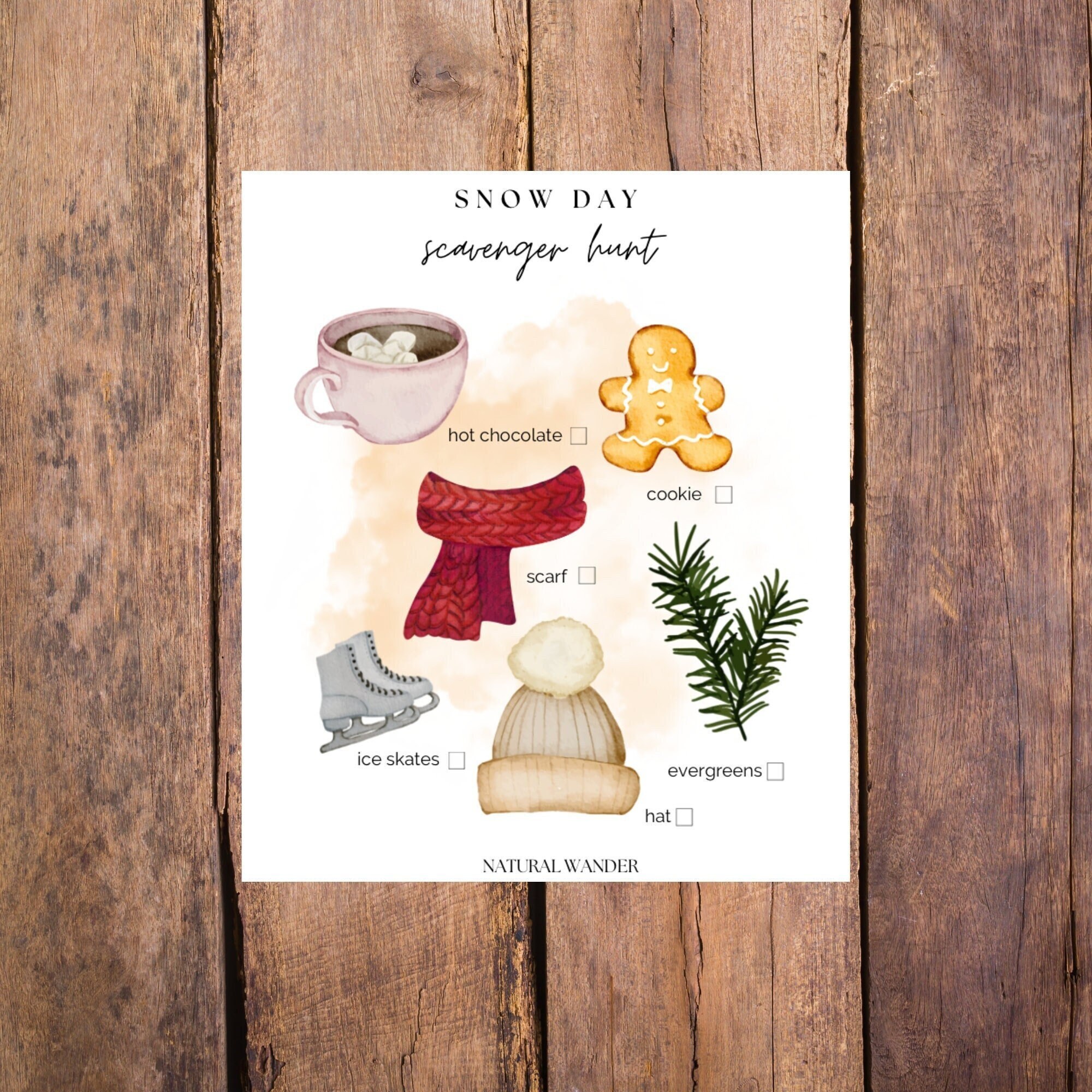 Snow Day Scavenger Hunt, Printable Instant Download Watercolor for Kids ...