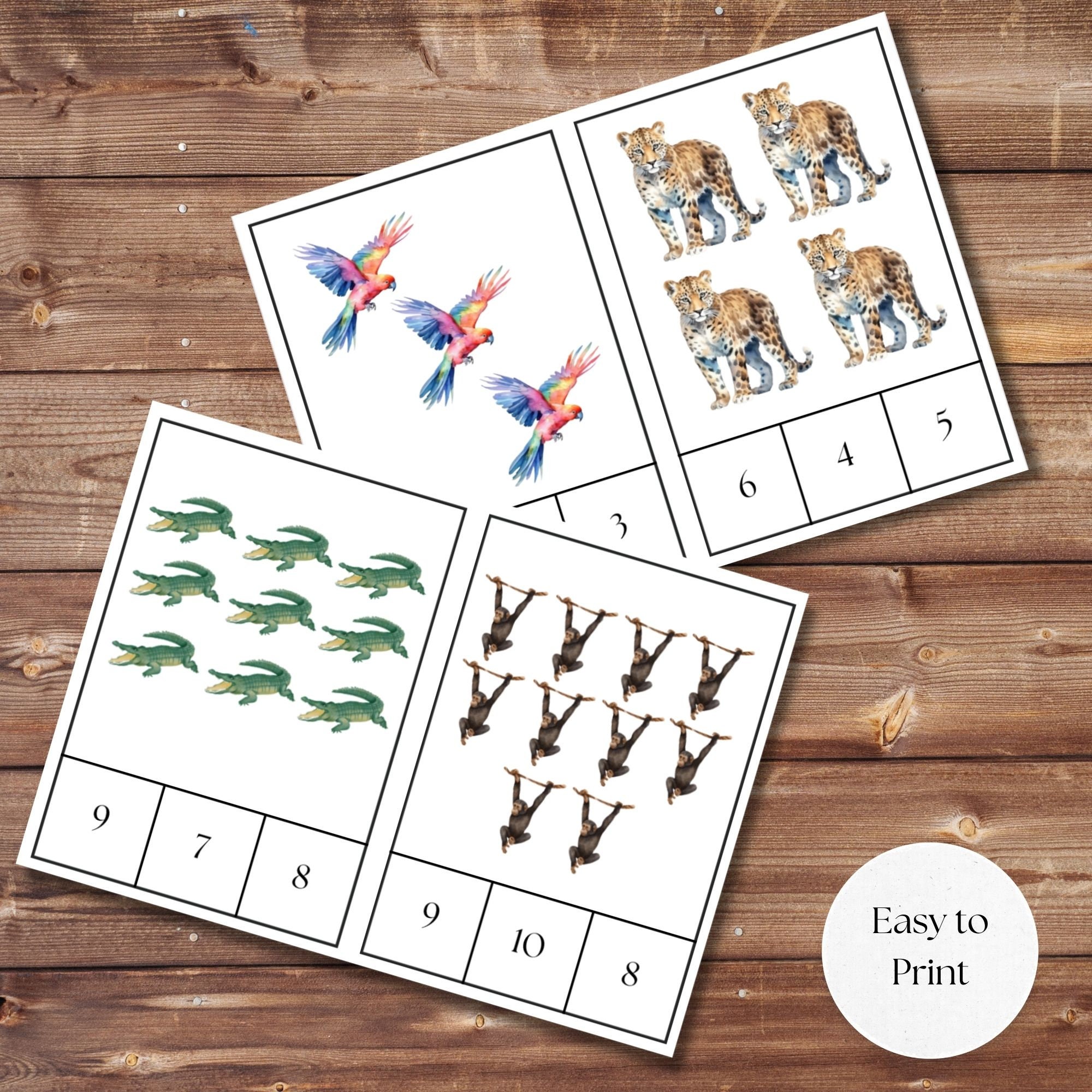 Rainforest Animal Counting Cards, 10 Printable, Instant Download, Math ...