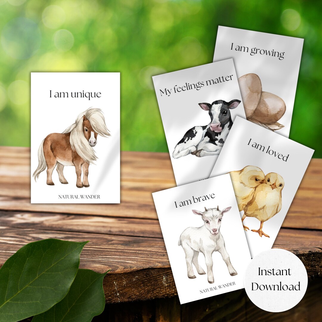 Affirmation Cards for Kids. 18 Printable Instant Downloads, Farmyard ...