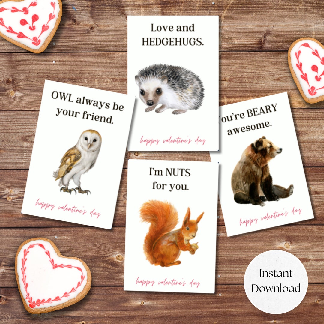 Punny Valentines, Animal Pun Valentines, 8 Printable Cards, Instant ...