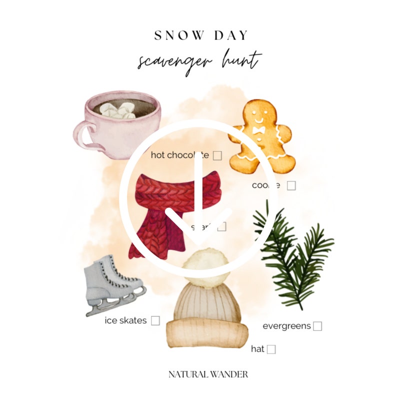 Snow Day Scavenger Hunt, Printable Instant Download Watercolor for Kids ...
