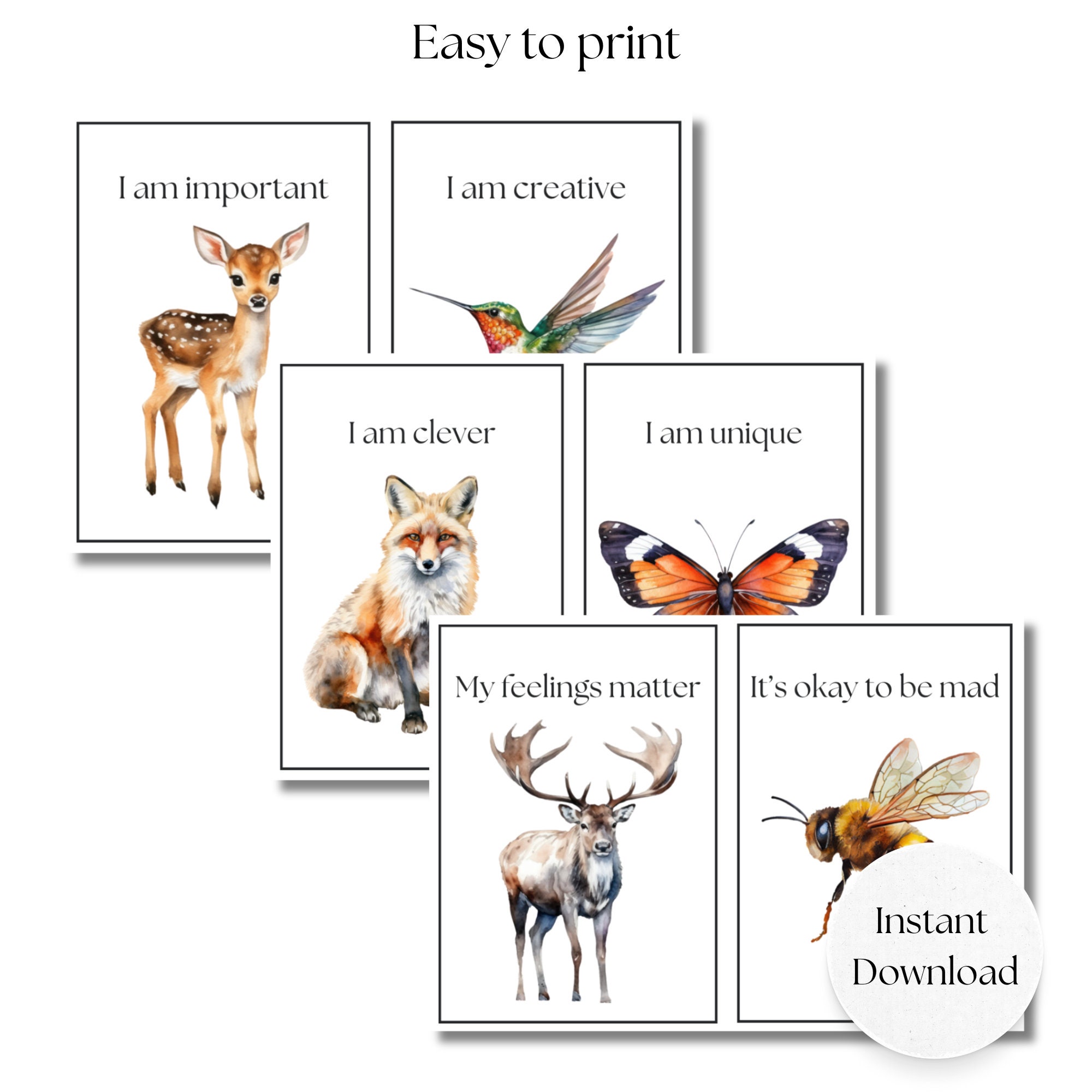 Affirmation Cards, 18 Cards Woodland Edition, Printable Instant ...