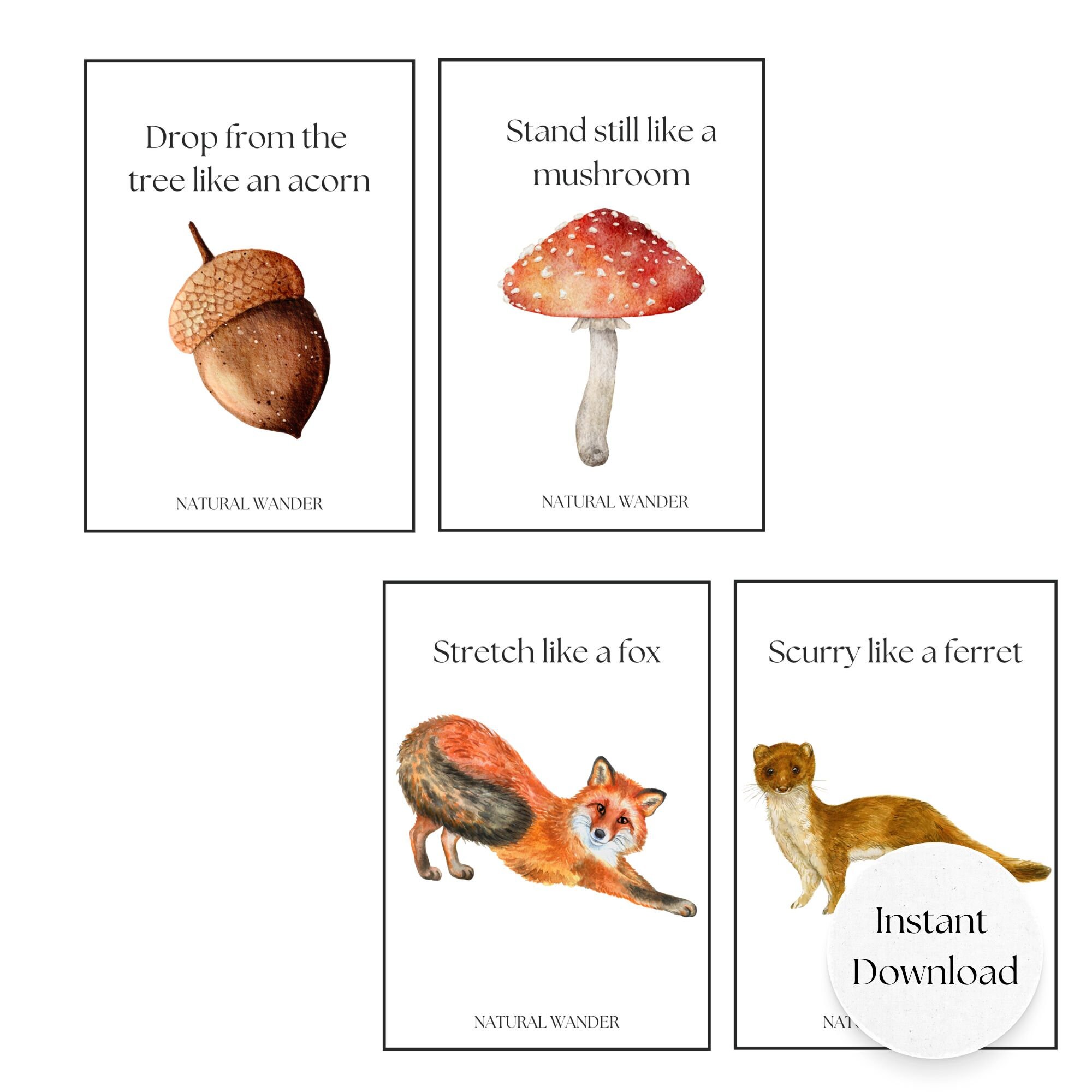 Watercolor Thanksgiving Movement Cards, Nature Game (digital Download ...