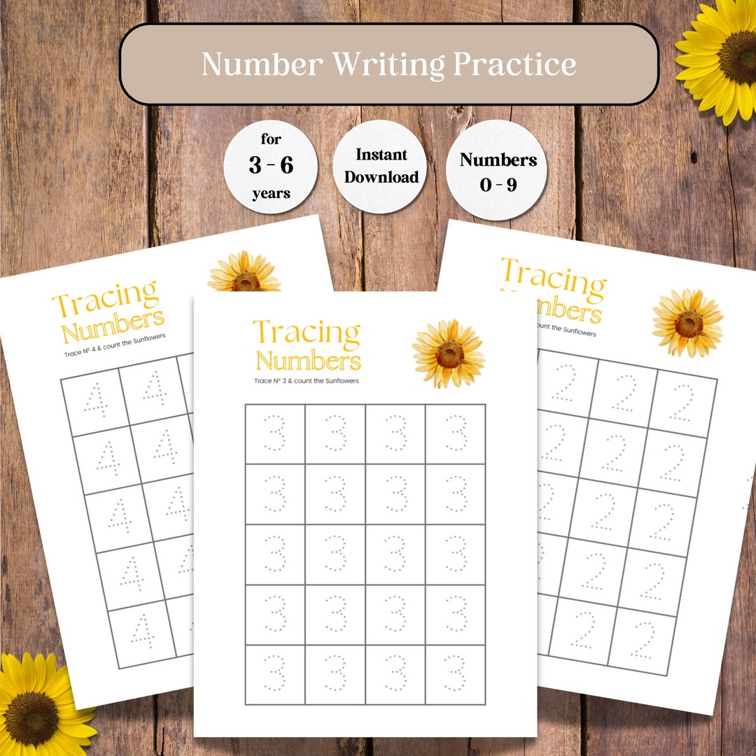 Sunflower Number Writing Practice, Montessori Printable (digital ...