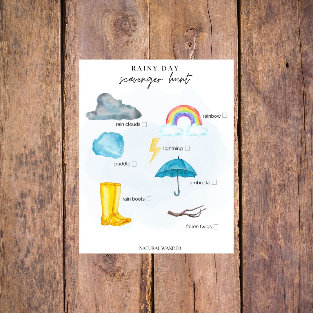 Rainy Day Nature Scavenger Hunt, Printable Instant Download Watercolor ...