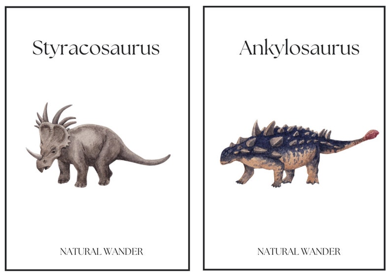 Dinosaur Flashcards, Printable, Instant Downloads, Watercolor Dinosaurs ...