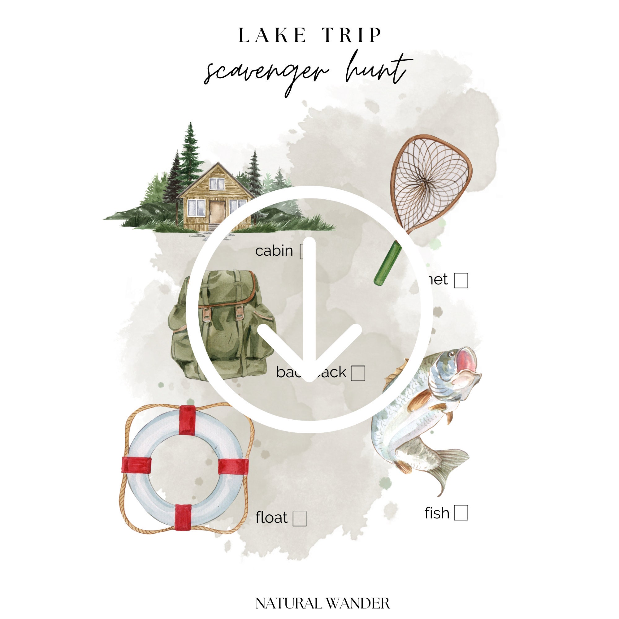 Lake Trip Scavenger Hunt, Printable Instant Download Watercolor for ...