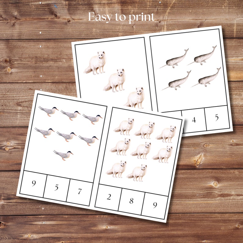 Artic Animal Counting Cards, 10 Printable, Instant Download, Math Game ...