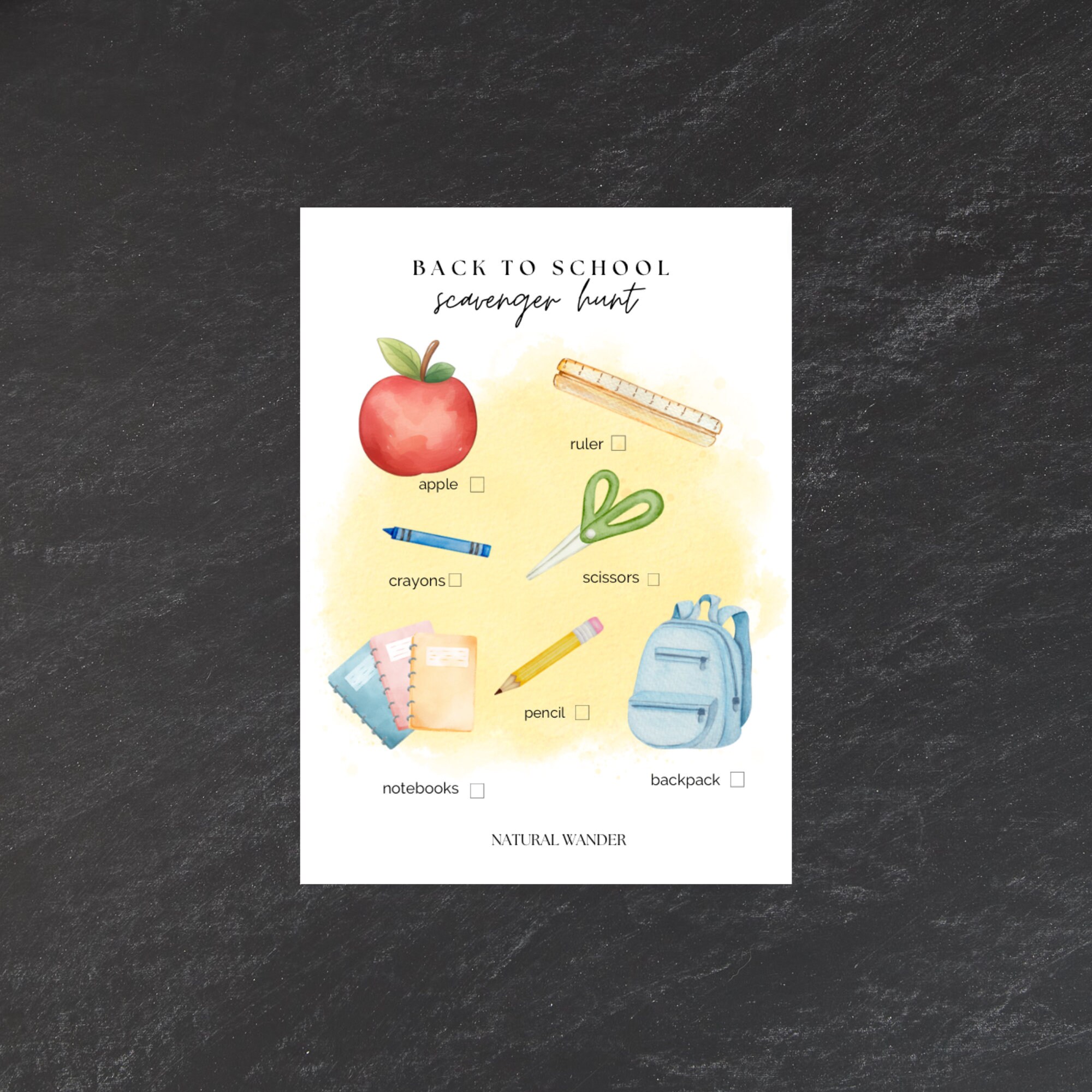 Back to School Scavenger Hunt, Printable Instant Download Watercolor ...
