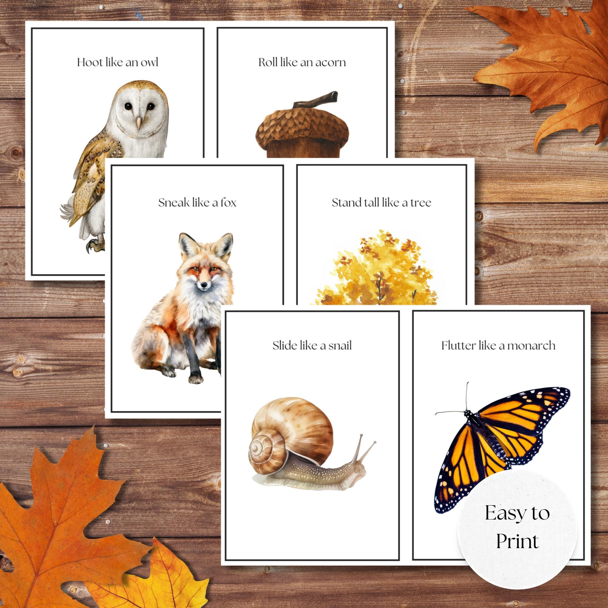 Autumn Movement Cards, 20 Printable, Instant Download, Fall Game ...