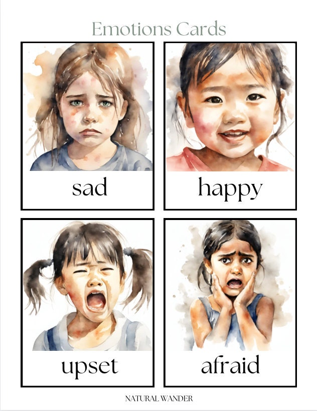 Emotions Cards 16 Printable Instant Downloads Watercolor for Kids - Etsy