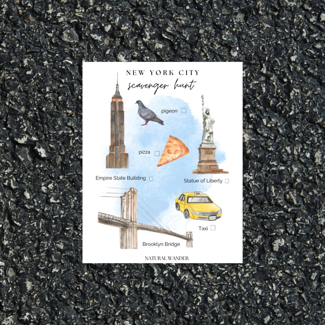 NYC Scavenger Hunt, Printable Instant Download Watercolor for Kids - Etsy