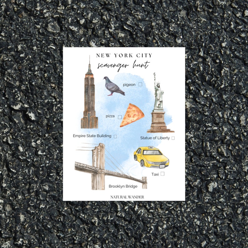 NYC Scavenger Hunt, Printable Instant Download Watercolor for Kids - Etsy