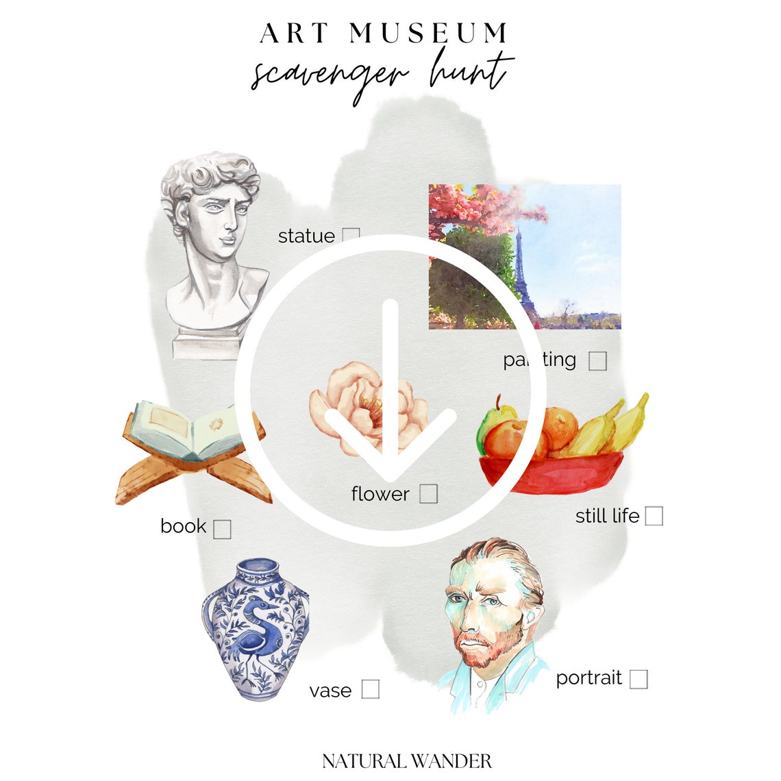 Art Museum Scavenger Hunt, Printable Instant Download Watercolor for ...