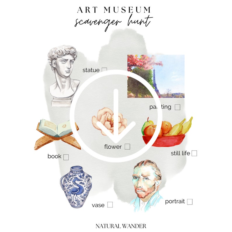 Art Museum Scavenger Hunt, Printable Instant Download Watercolor for ...