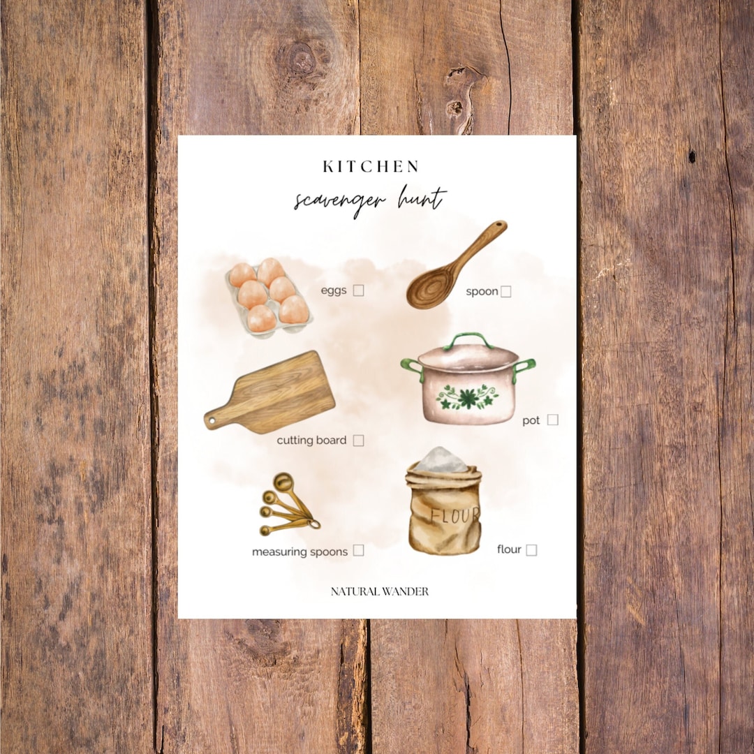 Kitchen Scavenger Hunt, Printable Instant Download Watercolor for Kids ...
