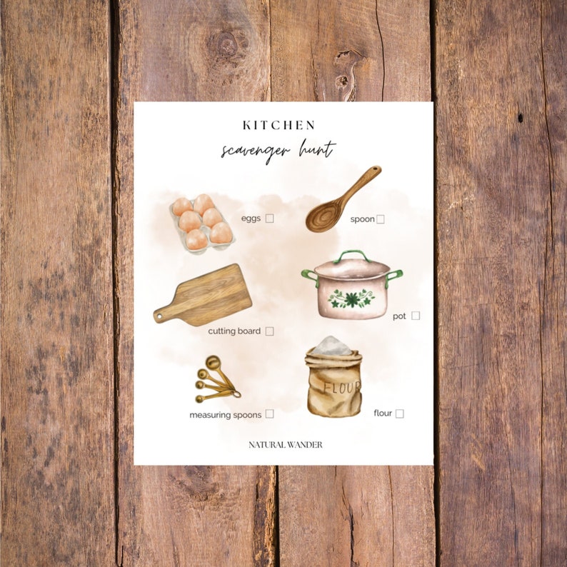 Kitchen Scavenger Hunt, Printable Instant Download Watercolor for Kids ...
