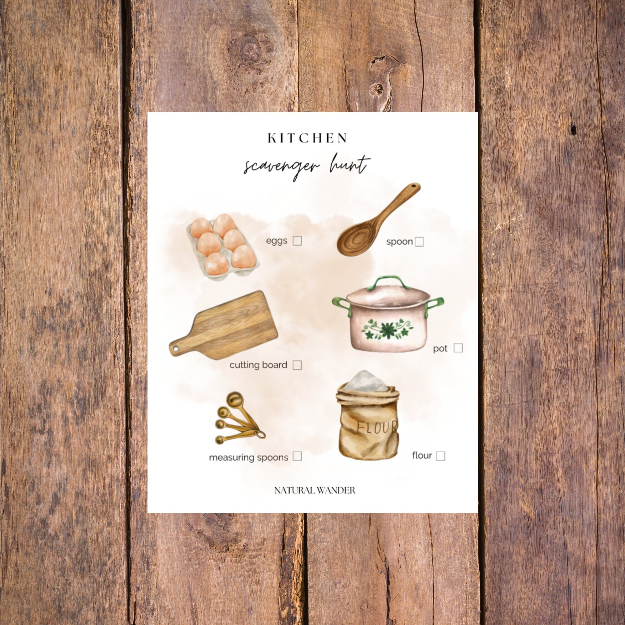 Kitchen Scavenger Hunt, Printable Instant Download Watercolor for Kids ...